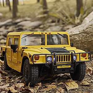 EAZYRC X FMS 1/12 GM Hummer H1 Military RC Truck with Officially Licensed, 8+KM/h 2WD 4WD 3 Speed Transmission All Terrain Model Car with 2.4 Ghz 7CH Remote Control,Led Light (No Battery) (Yellow)