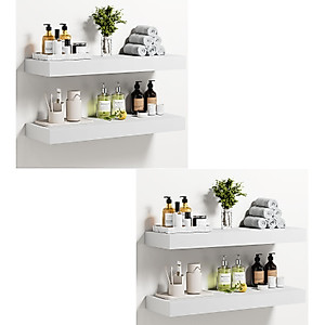 AMADA HOMEFURNISHING Solid Pine Wood Floating Shelves, 24 Inch Wall Shelves for Wall Decor & Storage, Set of 4, White