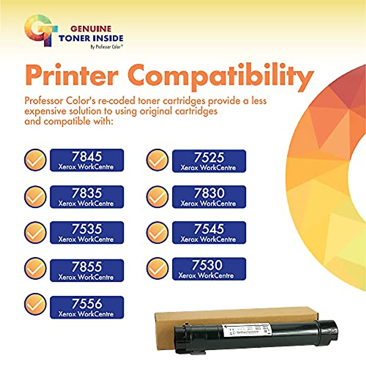 Professor Color Re-Coded OEM Toner Cartridge Replacement for Xerox WorkCentre 7525 7530 7535 7545 7556 7830 7835 7845 7855 | 006R01513 006R01514 006R01515 006R01516, Toner Cartridge 4 Pack