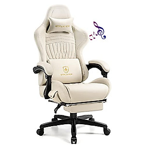 GTPLAYER Chair Computer Gaming Chair (Leather, Ivory)