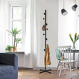 CLSYO Coat Rack Stand With 8 Hooks Metal Coat Hanger Freestanding Entryway,Hallway, Bedroom, Office for Hanging Clothes, Jacket, Hats, Bags(Black)