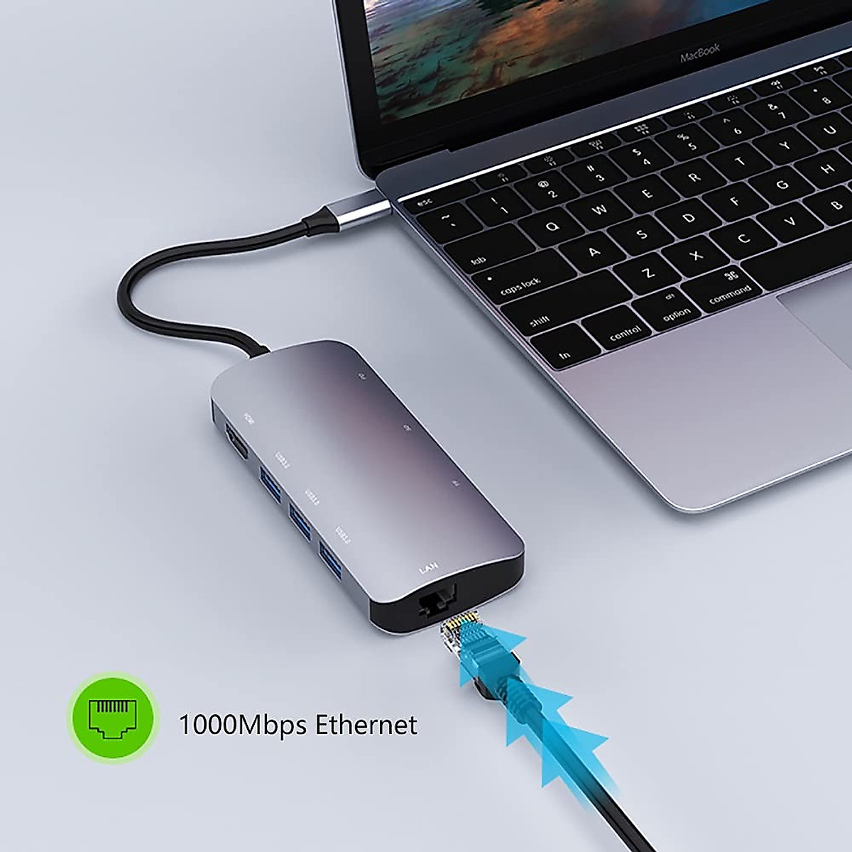 Port Expander USB C Docking Station USB C Hub 8-in-1 USB C Adapter with HDMI, 60W PD, 1Gbps Ethernet, 3 USB 3.0 Ports, SD/TF Card Reader USB Splitter