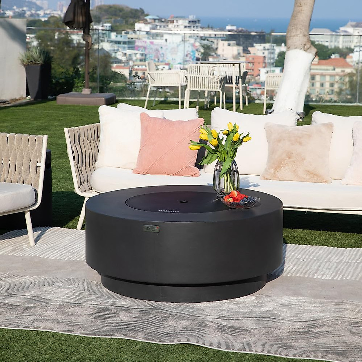 Nimes Concrete Fire Pit 40.9" x 40.9" Outdoor Patio Firepit Includes Fire Glass Modern Fire Pits & Outdoor Fireplaces for Garden, Deck, Indoor & Outdoor Heating