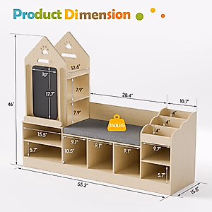 MU Kids Bookshelf with Reading Nook, Wooden Toy Storage Organizer with Chalkboard and Bench, Kids Reading Nook for Boys & Girls, Toddler Toy Shelf for Bedroom, Nursery, Playroom, Natural Oak