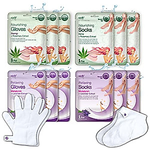 Epielle Relaxing and Nourishing Lavender and Hemp Socks and Gloves | Moisturizing and Relaxing Cream & Lotion | 12 Pack | Gift set for women, Spa Gift for women