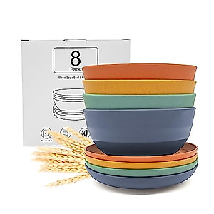 Yemyep Wheat straw Dinnerware sets, Unbreakable Lightweight Bowls and Plates, Reusable, Microwave&Dishwasher Safe, BPA Free, Plastic Salad Bowls and Plates for Kitchen, Soup, Camping (Multi)