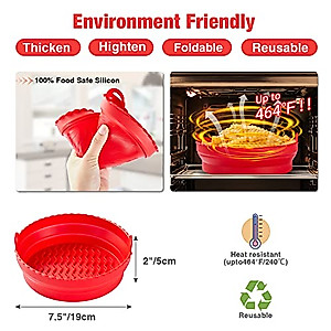 2-Pack, TroHollis™ Silicone Air Fryer Liners | 7.5＂Foldable Air Fryer Silicone Pot [NEW-UPGRADED] | Food-Grade Reusable Air Fryer Accessories for Replacing Parchment Liner Paper, Red & Black