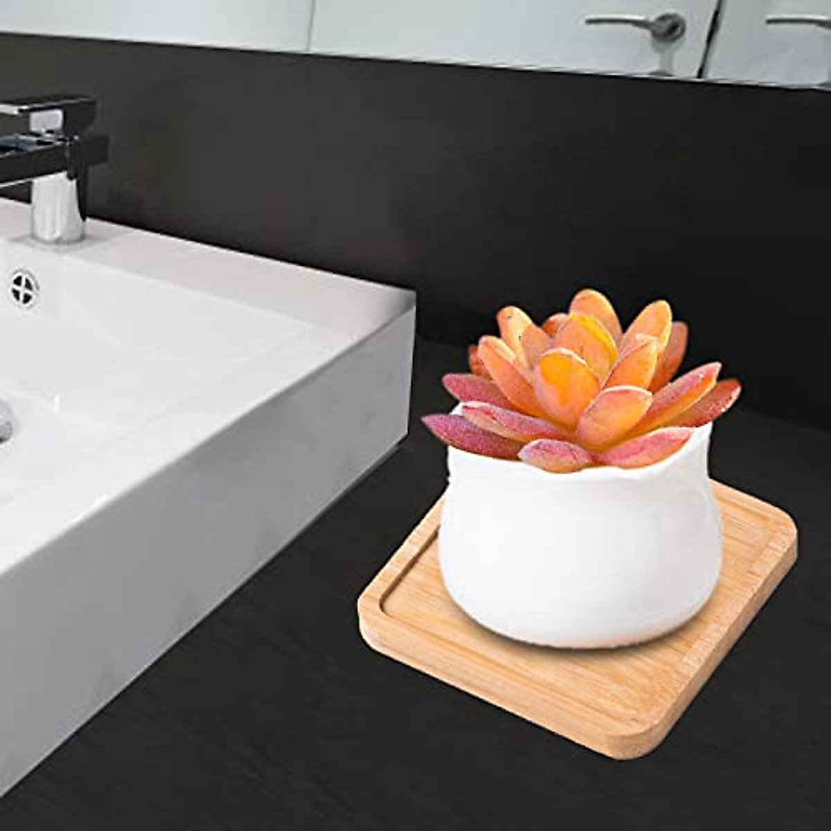 Leefasy 2Pieces Wooden Vanity Tray, Soap Dispenser Tray Pedestal Stand Countertop Organizer Holder Soap Holder Bathroom Tray, for Kitchen Sink Bathroom Home, Round and Square