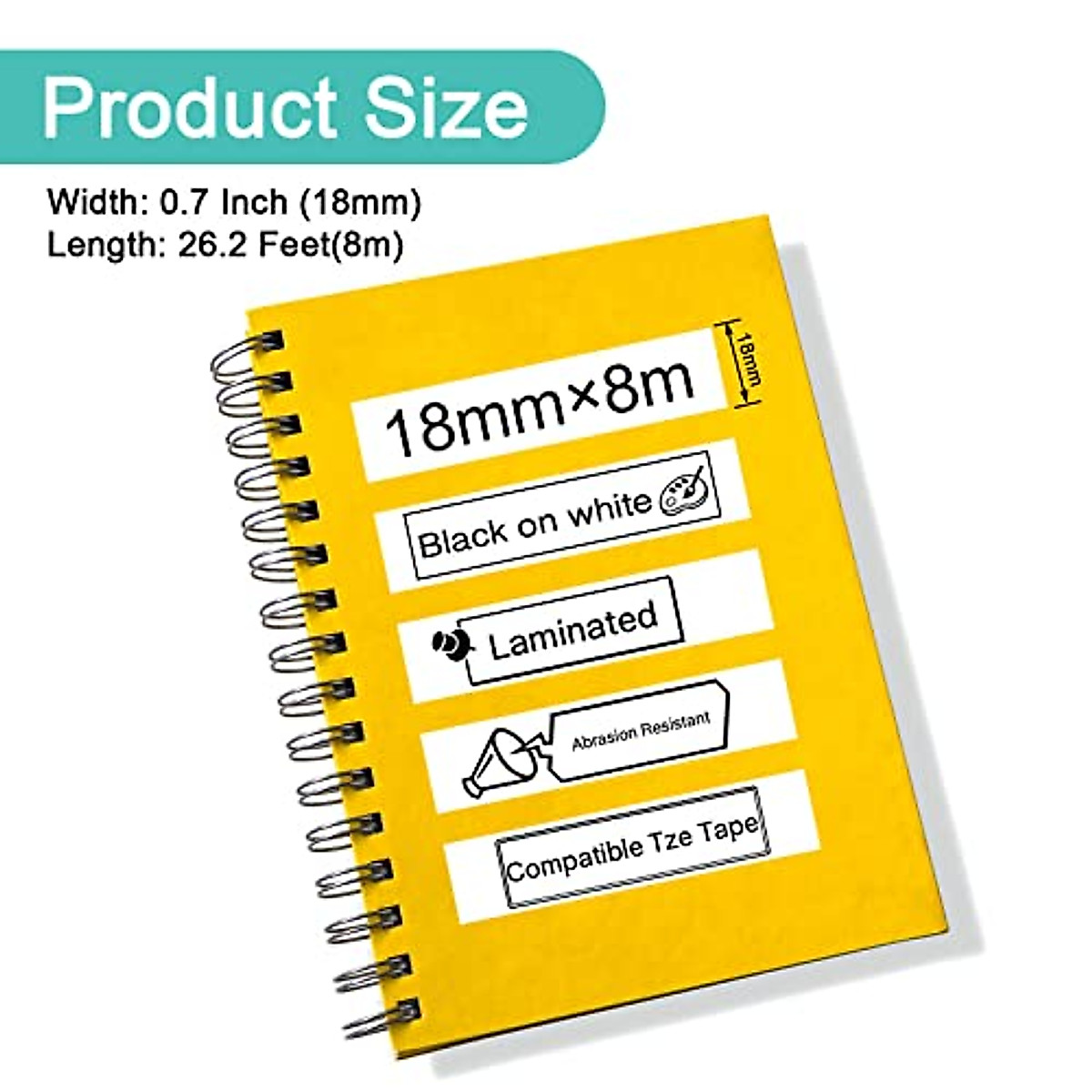 NineLeaf 6 Pack Compatible for Brother P-Touch Label Maker 18mm TZ TZe Tape TZe 241 TZe241 TZ241 TZ 241 Black on White 3/4 Inch 0.7'' Label Tape for PT-D400 PT-D600 PT-D400AD PT-P710BT PT-E550W P700