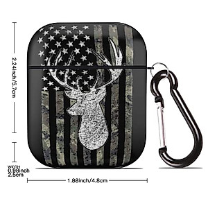 Deer Camo Camouflage American Flag Hunting AirPods Case Cover for Airpods 1&2, Wireless/Wired Charging Protective AirPods Case with Keychain Black