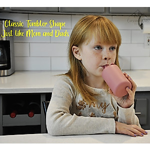 Cascade Kids Silicone Kids Cups with Straws - Set of 2, Unbreakable Training Cup with Straw for Babies and Toddlers for less mess, BPA-Free Silicone Baby cup, 6+ Month, 6oz, (Rose Pink/Stone Grey)