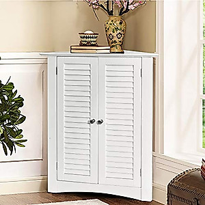 Tangkula Bathroom Corner Cabinet, Storage Cabinet w/Double Shutter Doors & Adjustable Shelf, Freestanding Floor Cabinet for Bathroom Living Room, 13 x 25.5 x 31.5 Inch (White)