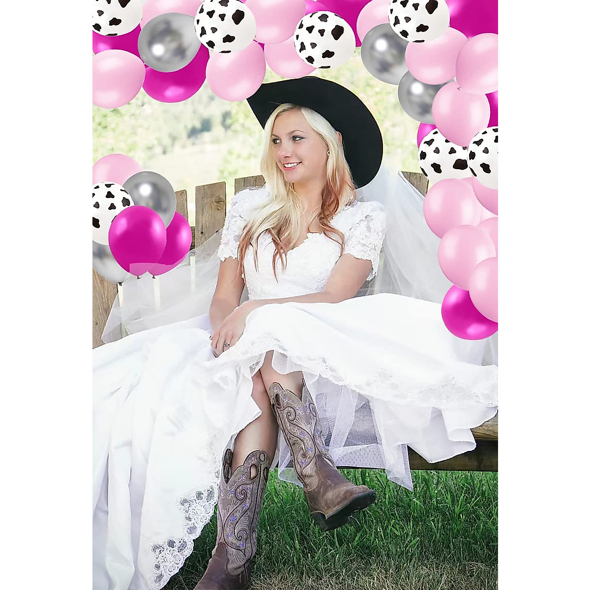 Rose Red Cow Party Decoration Balloon for Western Cowgirl Party,12inch White Cows Balloons Rose Red,Pink,Metallic Silver,Cowgirl Latex Balloons for Bachelorette Bridal Shower Baby Shower Wedding