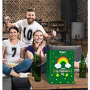 Hohomark St Patrick's Day Gift Bags 13" Large Irish Shamrock Bag with Tissue Paper Green Clover Gift Wrapping Bag Kids Classroom Party Favor Supplies