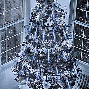 Dazzle Bright White Christmas Tree Lights, 360 LED 4 Inch 18 Tubes Waterproof Meteor Shower Rain Lights, Christmas Decorations for Outdoor Indoor Xmas Tree Bushes Yard Party Wedding Decor