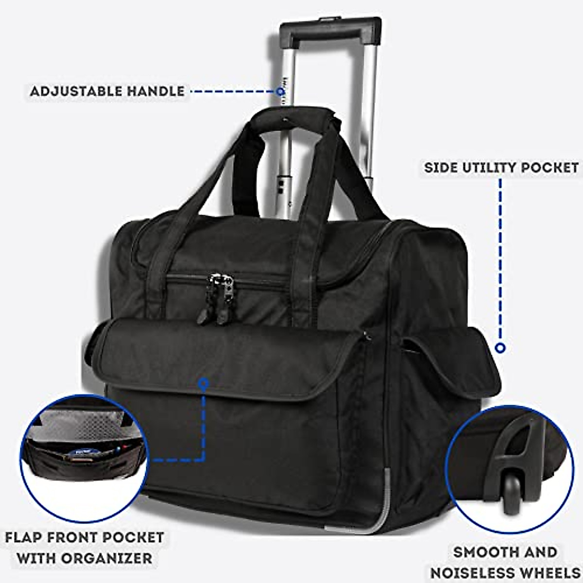 J World New York Donna Rolling Tote Bag on Wheels. Laptop Carry-On, Black (Measures 15 X 17 X 8.3 inches, Holds over 35 litres)