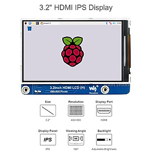 3.2inch HDMI IPS LCD Display (H) Fits Raspberry Pi/Jetson Nano/PC, 480×800, No Touch Screen, Adjustable Brightness