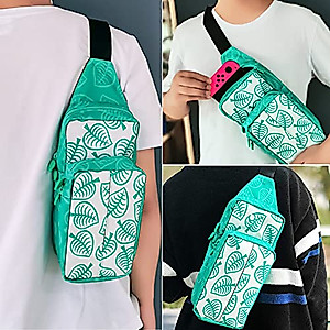 INFURIDER Portable Travel Carrying Case for Nintendo Switch,Fashion Leaf Design Shoulder Bag Storage Backpack Case for Switch/Switch Lite, Games Holder Case and Cell Phone
