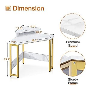 ODK Corner Desk Space Saving Small Desk with Sturdy Steel Frame, Computer Desk with Monitor Stand for Small Space, Easy Assembly Triangle Vanity Desk with Durable Wooden Desktop (Marble)