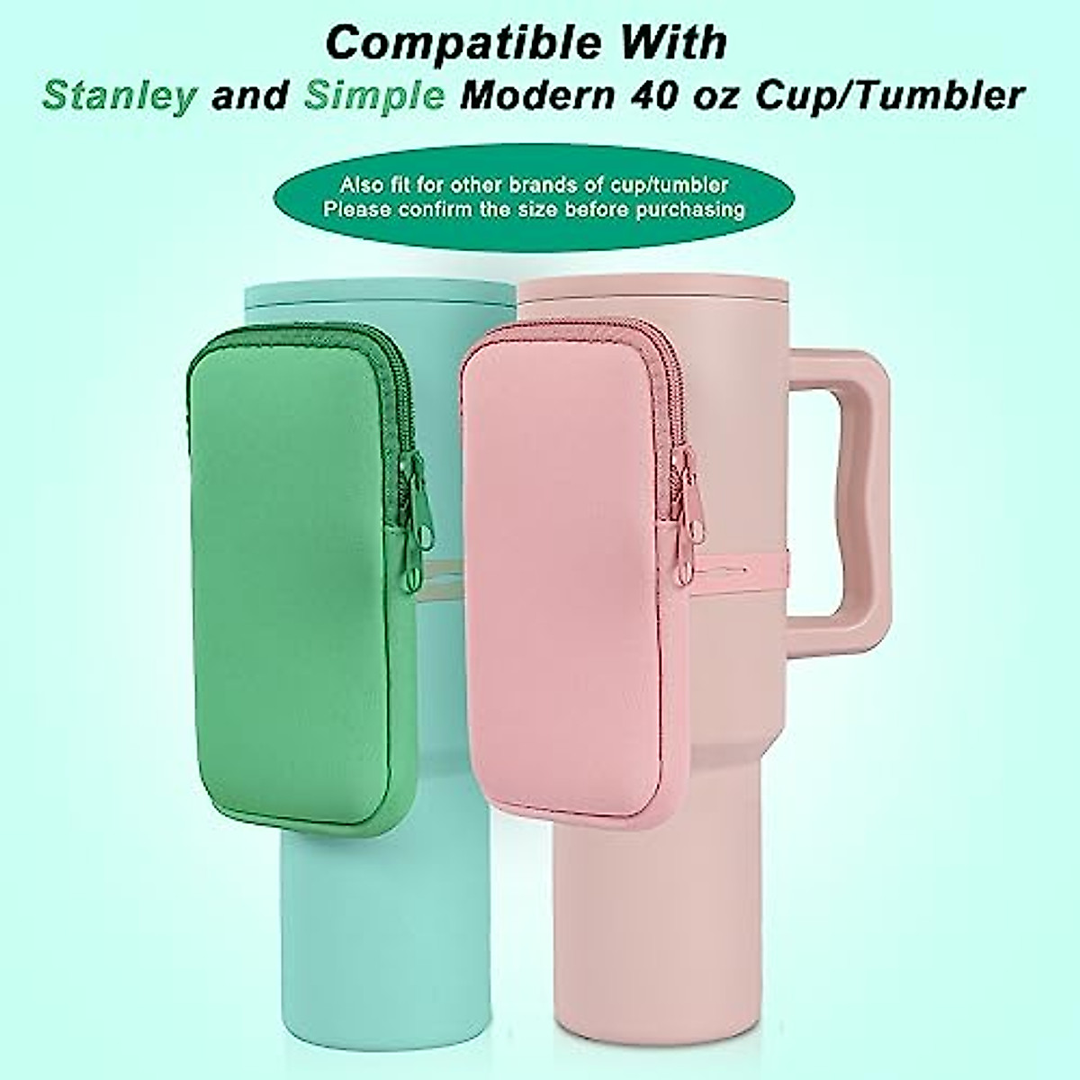 MLKSI Water Bottle Zipper Pouch for Stanley Cup Accessories, Two Layers Cute Storage Bags for Stanley Tumbler with Handle, Gym Accessories for Simple Modern 40 oz Tumbler with Handle
