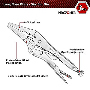 MAXPOWER 15-pieces Locking Pliers with C-clamps Set, Long Nose Pliers, Pinch Off Pliers, Sheet Metal Clamp, U Shaped Pliers with Tool Bag for Storage