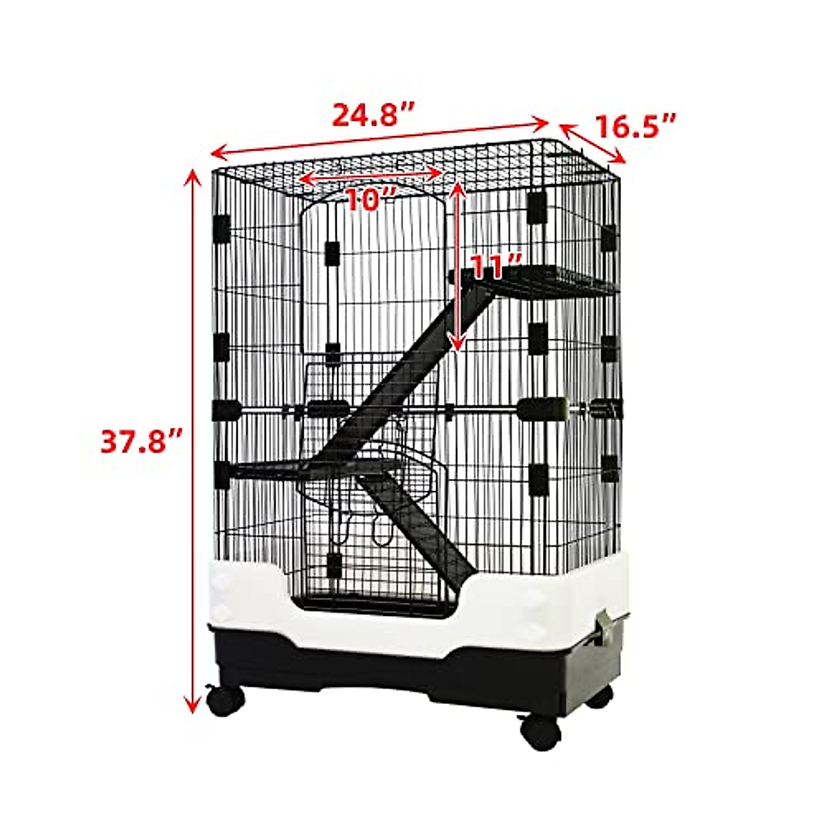 3 Levels Chinchilla Ferret Hamster Pet Crate with Caster Tray and Urine Guard (Black)