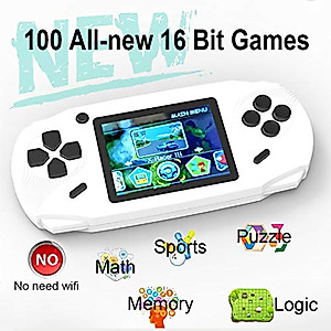 Beijue 16 Bit Handheld Games for Kids Adults 3.0'' Large Screen Preloaded 100 HD Classic Retro Video Games USB Rechargeable Seniors Electronic Game Player Birthday Xmas Present (White)