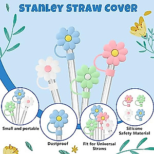 4Pcs Straw Covers Cap, Monkle Stanley Straw Topper Silicone Reusable Dust-Proof Straw Tips 8-10mm for Drinking Straws Plug Straw Caps