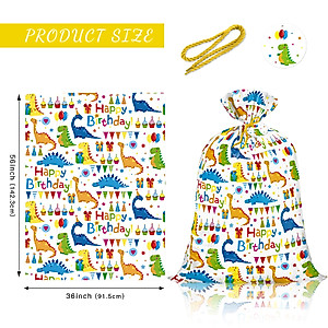 Loveinside Jumbo Large Plastic Gift Bag, Birthday Design Plastic Bag with Tag and Tie for Birthday Party, Graduation, Baby Shower - 56" x 36", 1 Pcs - Dinosaur