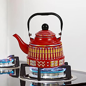 2.5L Porcelain Enameled Teakettle with Handle,No Whistling Hot Water Tea Kettle Pot for Hotel Home Kitchen Stovetop, Red
