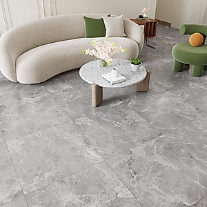 WESTICK Grey Marble Vinyl Flooring Peel and Stick Floor Tile Thick Waterproof Marble Flooring Tiles Removable Waterproof Vinyl Tile for Floor Kitchen Bedroom Bathroom Living Room 5 PCS 12 x 12 in