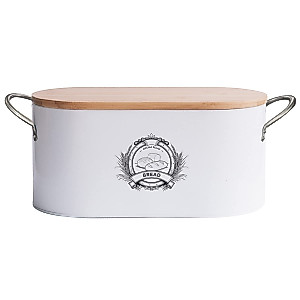 3 in 1 - Premium White Bread Box for Kitchen Counter, Perfect Wedding & Kitchen Decor Gift for Women - 16.1"x 7"x 6.3" Bread Storage Container with Extra Oval Banneton Bread Proofing Basket