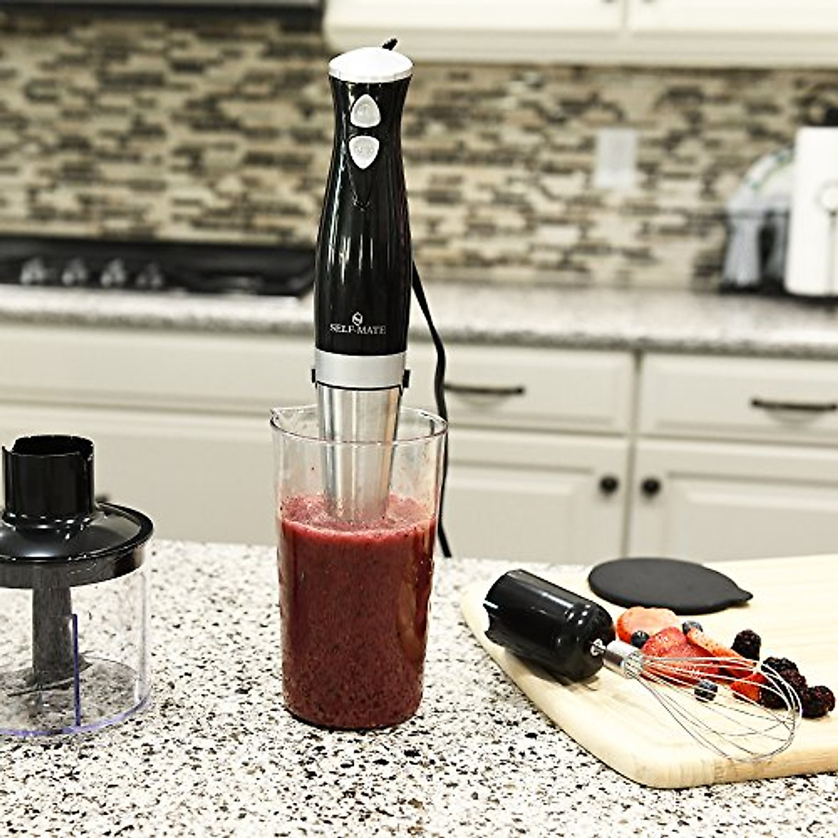 Self-Mate 3 in 1 Dual Speed Immersion Hand Blender Kitchen Set – Stainless Steel 300W Electric Mixer Blending Stick with Interchangeable Whisk Wand, Food Processor Chopper & Beaker Attachments