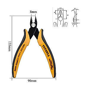 Micro Flush Cutter,Ultra Sharp Micro Wire Cutter Side Cutter with Internal Spring & Soft Rubber Handle,Diagonal Cuting Pliers for Electronics,jewelry making,Plastic,Zip Ties,Yellow & Black