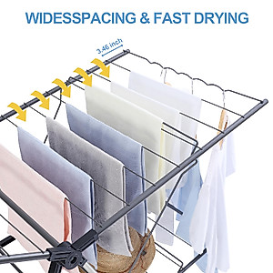APEXCHASER Clothes Drying Rack, Foldable 2-Level Laundry Racks for Drying Clothes Rack, with Height-Adjustable Wings, Indoor/Outdoor Portable Dryer for Clothing and Towels
