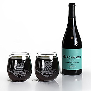TMD Holdings Etched Owl Stemless Wine Glasses, Set of 2
