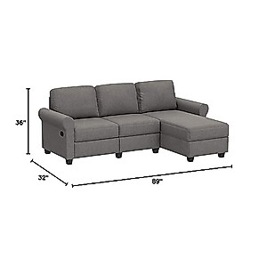 Serta Palisades Reclining Sectional Sofa with Right Storage Chaise, Small Couch with Built-In Storage, Low-Maintenance & Family-Friendly Fabric, Gray