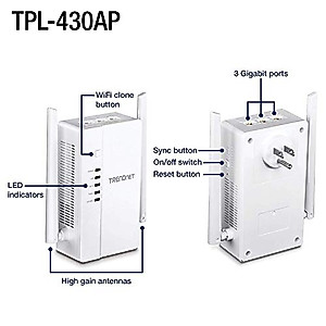 TRENDnet Wi-Fi Everywhere Powerline 1200 AV2 AC1200 Wireless Access Point, Expand Your Wireless Coverage, Built-in Concurrent Dual-Band, 3 x Gigabit Ports, MIMO, Beamforming, White, TPL-430AP