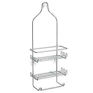 iDesign Milo Metal Wire Hanging Shower Caddy, Baskets and Towel Bar for Shampoo, Conditioner, and Soap with Hooks for Razors, Towels, and More, 9" x 4.5" x 21.25", Set of 2 - Chrome