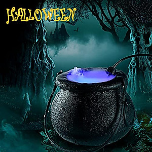 Thaisu Halloween Party Mist Maker, Halloween Witch Cauldron Fog Maker with 12 LED Lights,Water Fountain Pond Fog Atomizer,Halloween Party Prop Decorations (Zinc Alloy)