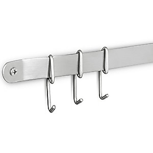 Internet's Best Kitchen Wall Mounted Rail Rack with Hanging Hooks - 6 Sliding Hooks - Kitchen Utensil Lid Spatula Measuring Cup Storage Rack Organizer - Stainless Steel Kitchen Towel Rack