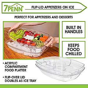 7Penn Acrylic Appetizer Serving Tray - 4 Compartment Transparent Chilled Serving Platter with Flip-Over Ice Tray Lid