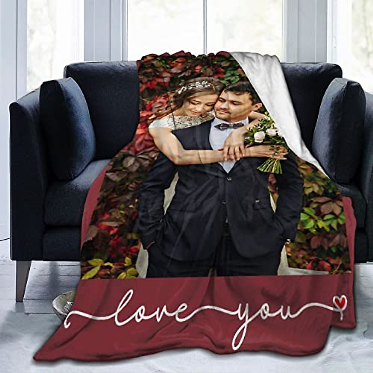 Macucop Custom Blanket with Photos Text Customized Personalized Flannel Throw Blankets Gifts for Birthday Wedding Christmas Fathers Mothers Valentines Day 50"X40"