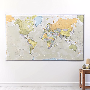 Maps International Giant World Map - Classic Large World Map Poster - Laminated - 46 (h) x 77.5 (w)