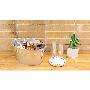 Simple Elements 6 Gallon Galvanized Tub - Multifunctional Ice Bucket - Beverage Tub for Parties, Events and Home Decor - Farmhouse Decor - Ice Tub - 2.97 Lbs - 19.25" L x 12.5" W x 9.25" T - Silver