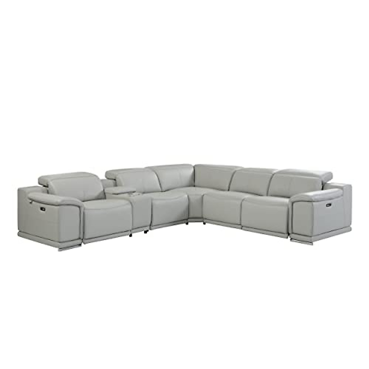 Blackjack Furniture Venice 6 Piece Sectional Sofa with 3-Power Recliners, Features Adjustable Headrest, Lumbar Support, USB and Wireless Charging Station, Extra Large Storage, 1 Console, Light Grey