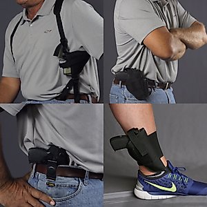 Wyoming Holster LLC 4 Holsters 1 FITS Ruger Security-9 9MM Luger 4" BRL SP101 Walther CCP M2 PK 380 PPQ KAHR S9 P9 Taurus TX22 You Will Receive 1 Shoulder 1 Hip 1 Concealed and 1 Ankle Holster $34.78