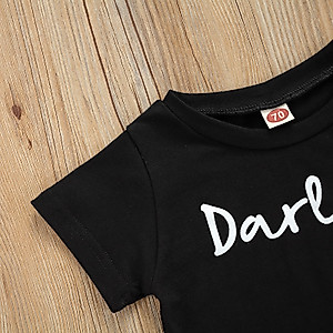 Newborn Baby Girls Clothes Sets 3pcs Letter Short Sleeve Tassel T Shirts Snakeskin Printed Shorts Headband (Black, 0-6 Months)