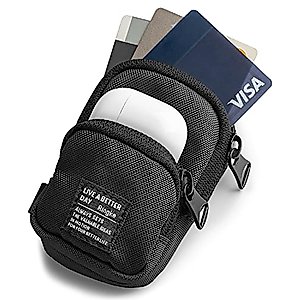 Ringke Mini Pouch [Two Pocket] Nylon Carrying Pouch Small Bag for AirPods, Galaxy Buds, Earphones, Cards, ID - Black