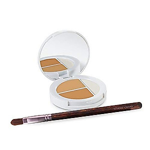 Sheer Cover Studio – Conceal and Brighten Highlight Trio – Two-Toned Concealers – Shimmering Highlighter – Medium/Tan Shade – With FREE Concealer Brush – 3 Grams